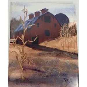 Rorex Studio | Art | Vintage Art Tile Red Barn Cornfield Signed Rorex ...